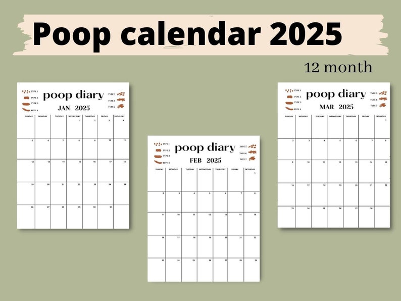 2025 Poop Calendar,stool Tracker,bristol Chart,bowel Movement Journal ...