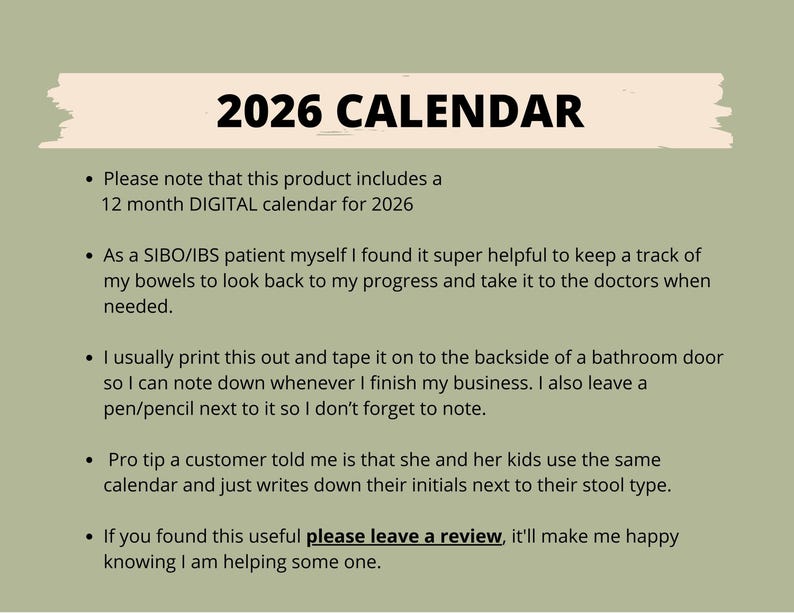 2026 Poop Calendar,stool Tracker,bristol Chart,bowel Movement Journal ...