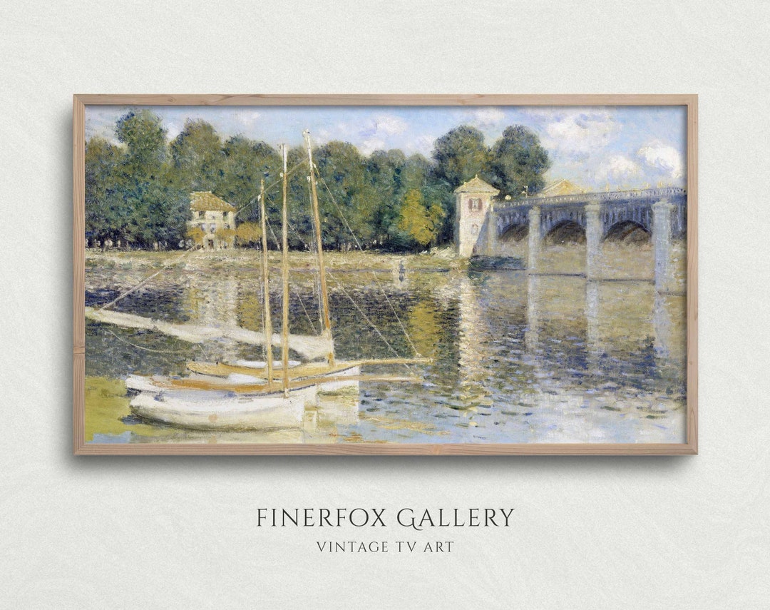 Samsung Frame TV Art | Monet | Vintage Riverside Sailboats & Bridge ...