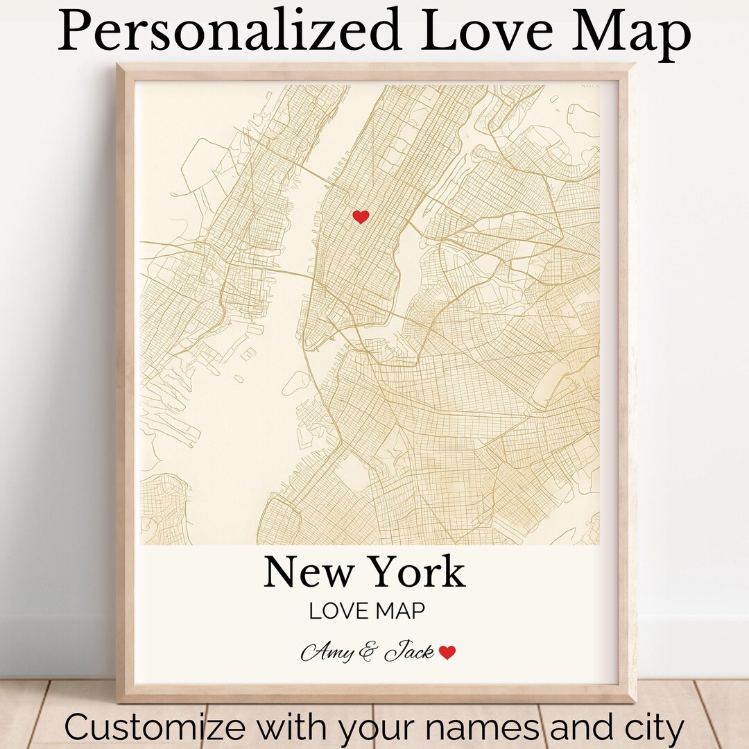 Custom Love Map Poster Personalized Couple Gift Where We Met Print ...