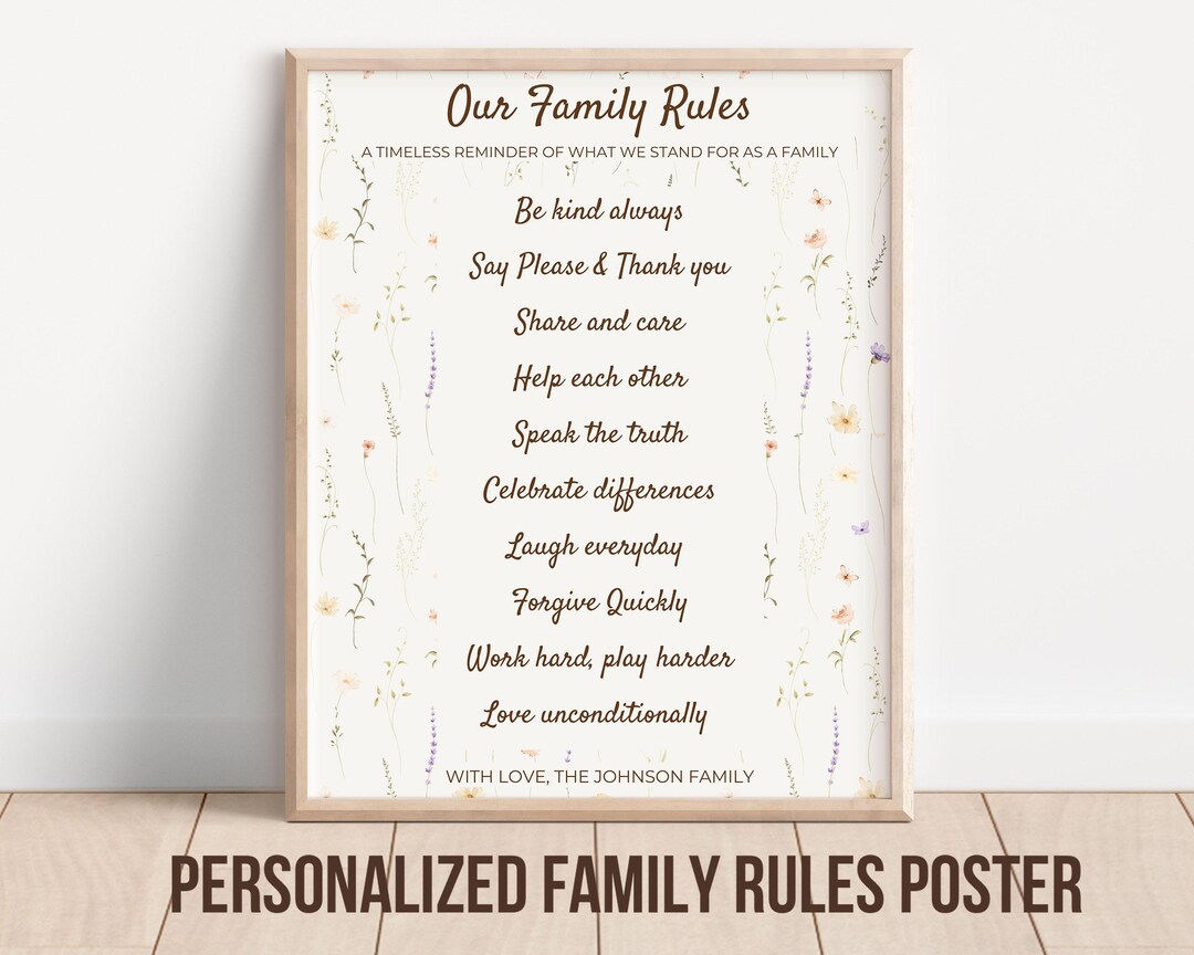 Personalized Family Rules Sign Custom Family Values Poster House Rules ...