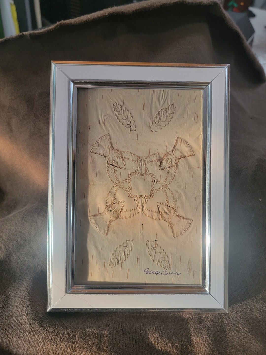 Native American Hand Crafted Birch Bark Biting Framed - Indigenous Arts ...