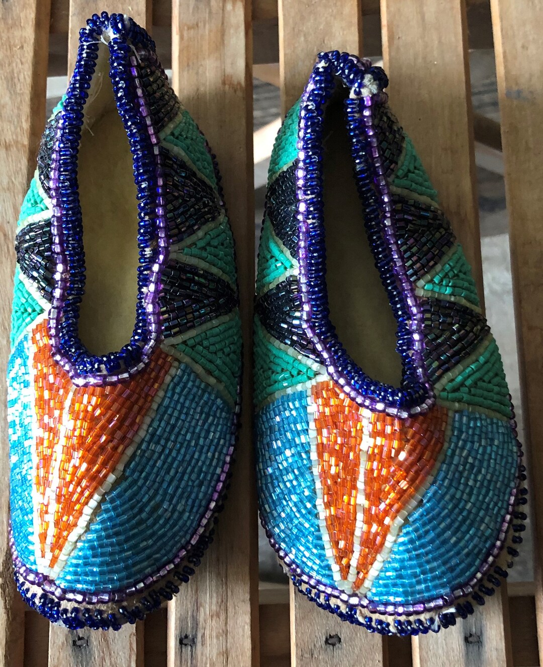 Native American Toddler/child Moose Hide Beaded Moccasins - Native ...