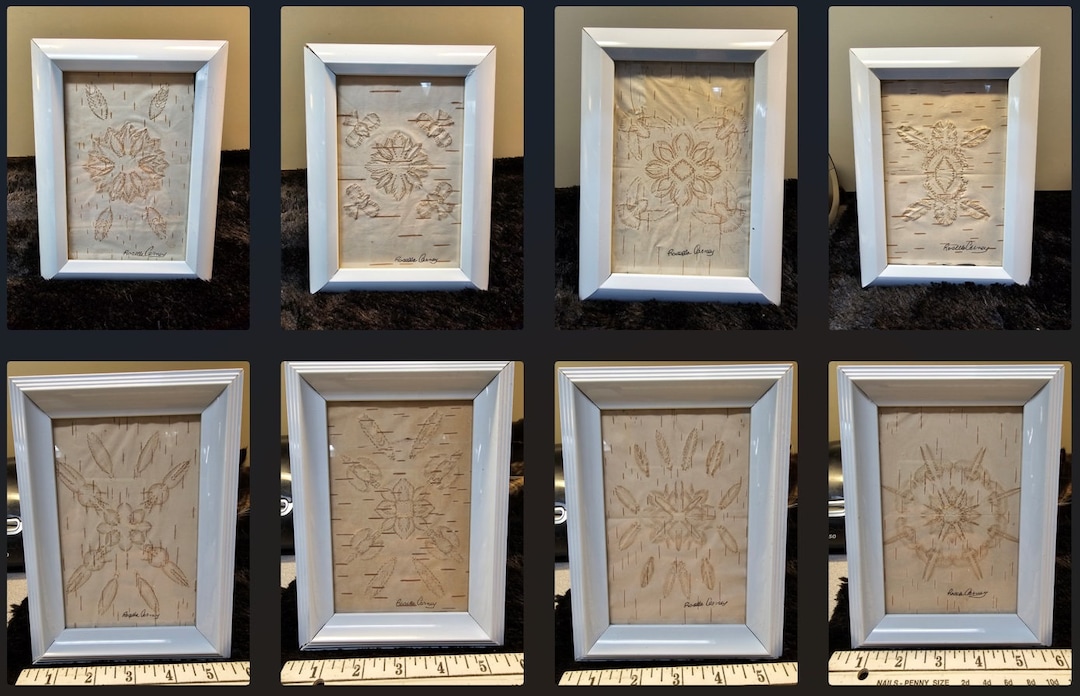 Framed Birch Bark Biting Traditional Cree Art, One-of-a-kind, Unique ...