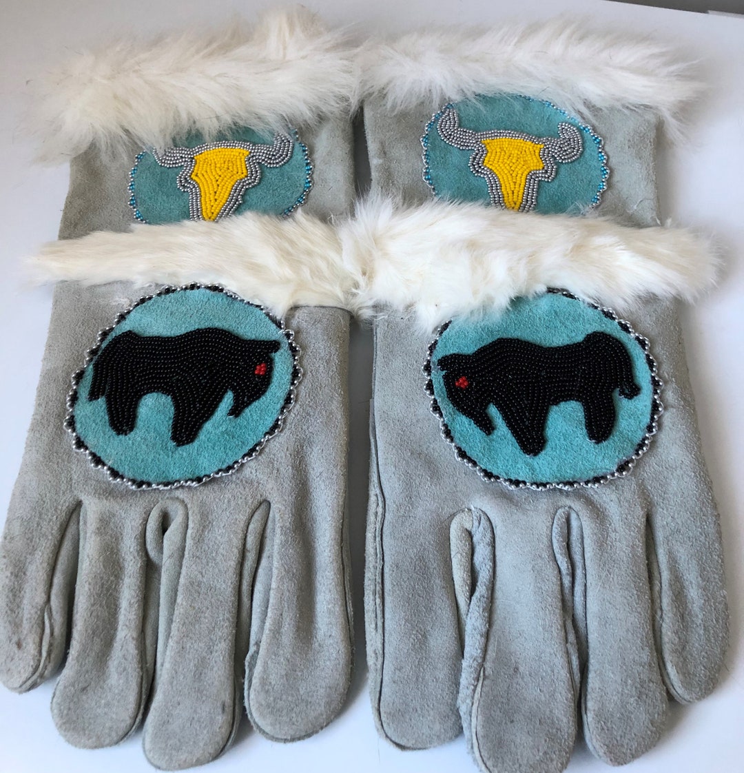 Native American Hand Crafted Leather Beaded Gauntlet Gloves ...