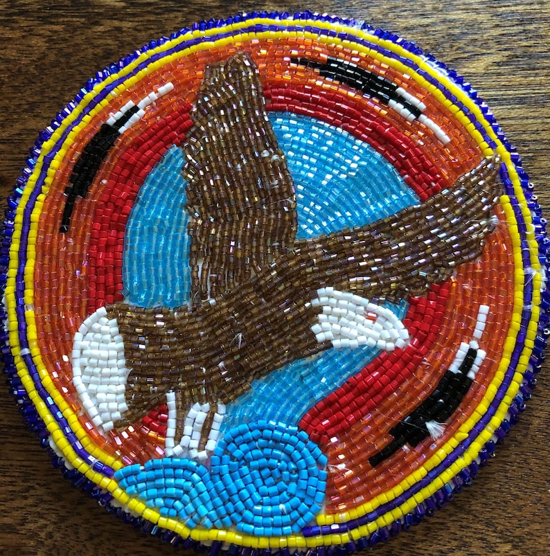 Native American Hand Crafted Beaded Eagle Medallion Indigenous Arts and ...