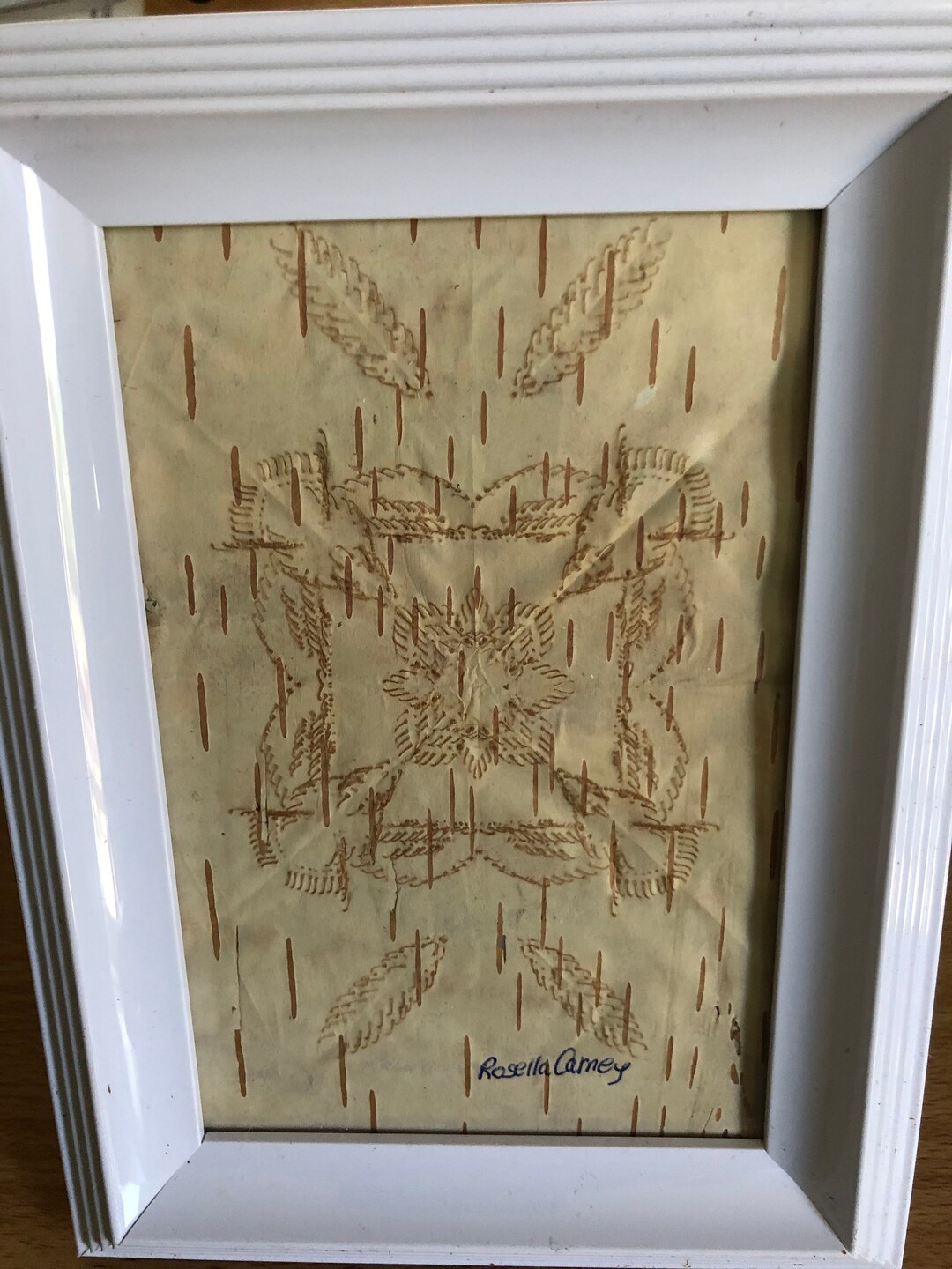 Native American Hand Crafted Birch Bark Biting Framed - Indigenous Arts ...