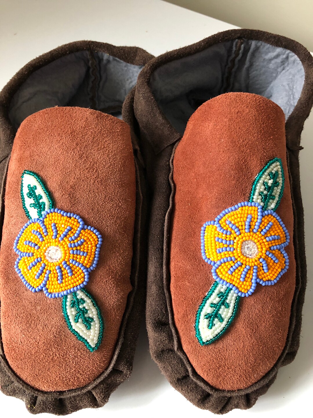 Native American Crafted Dyed Moose Hide Beaded Moccasins - Native ...