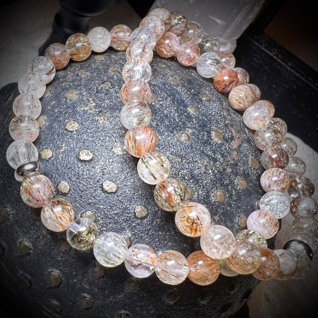 6mm Red Rutile Phantom Quartz Stretch Bracelet - Etsy