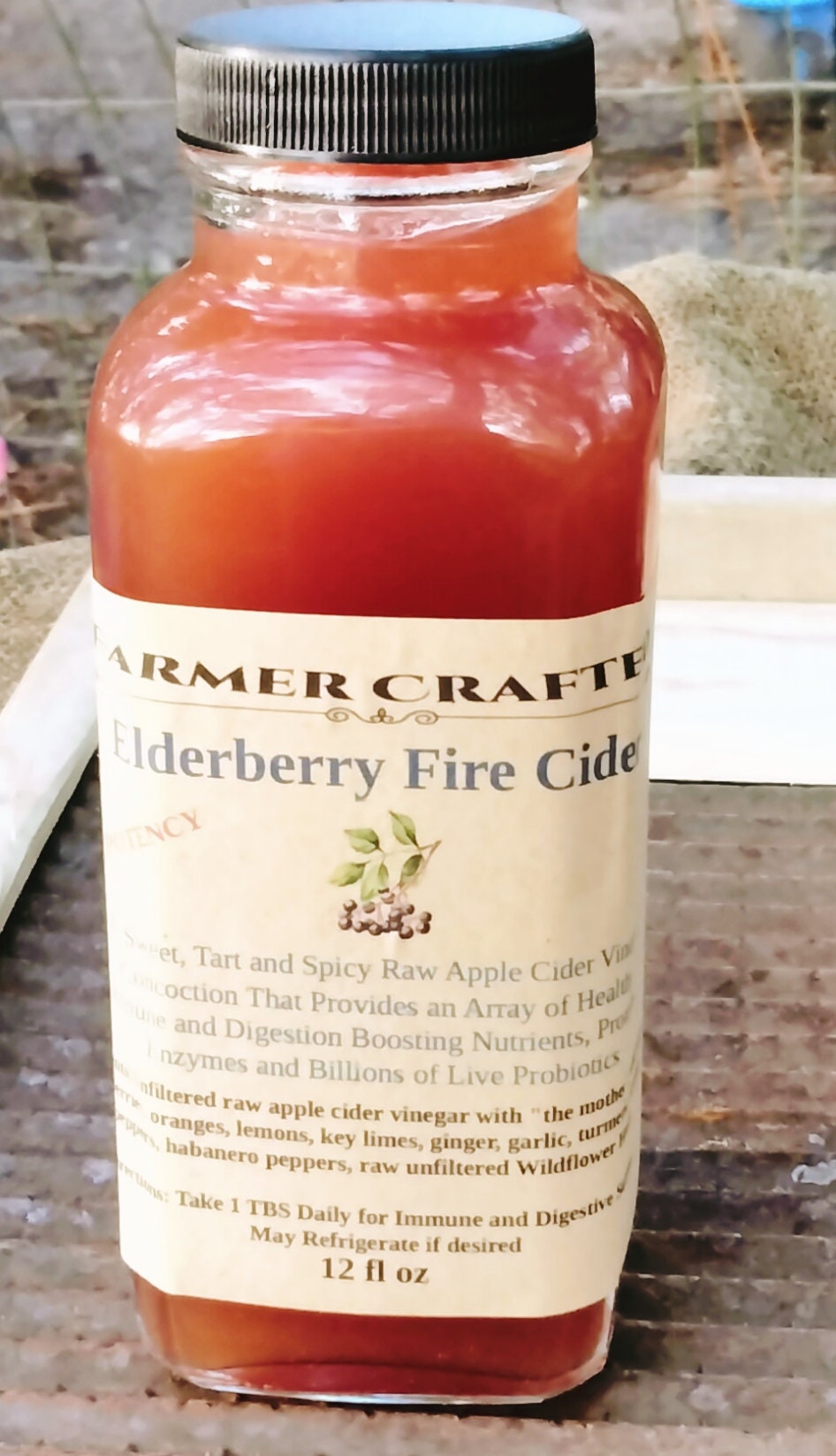 Elderberry Fire Cider Tonic High Potency, Made on Our Beyond Organic Family Farm, Wild Picked ...