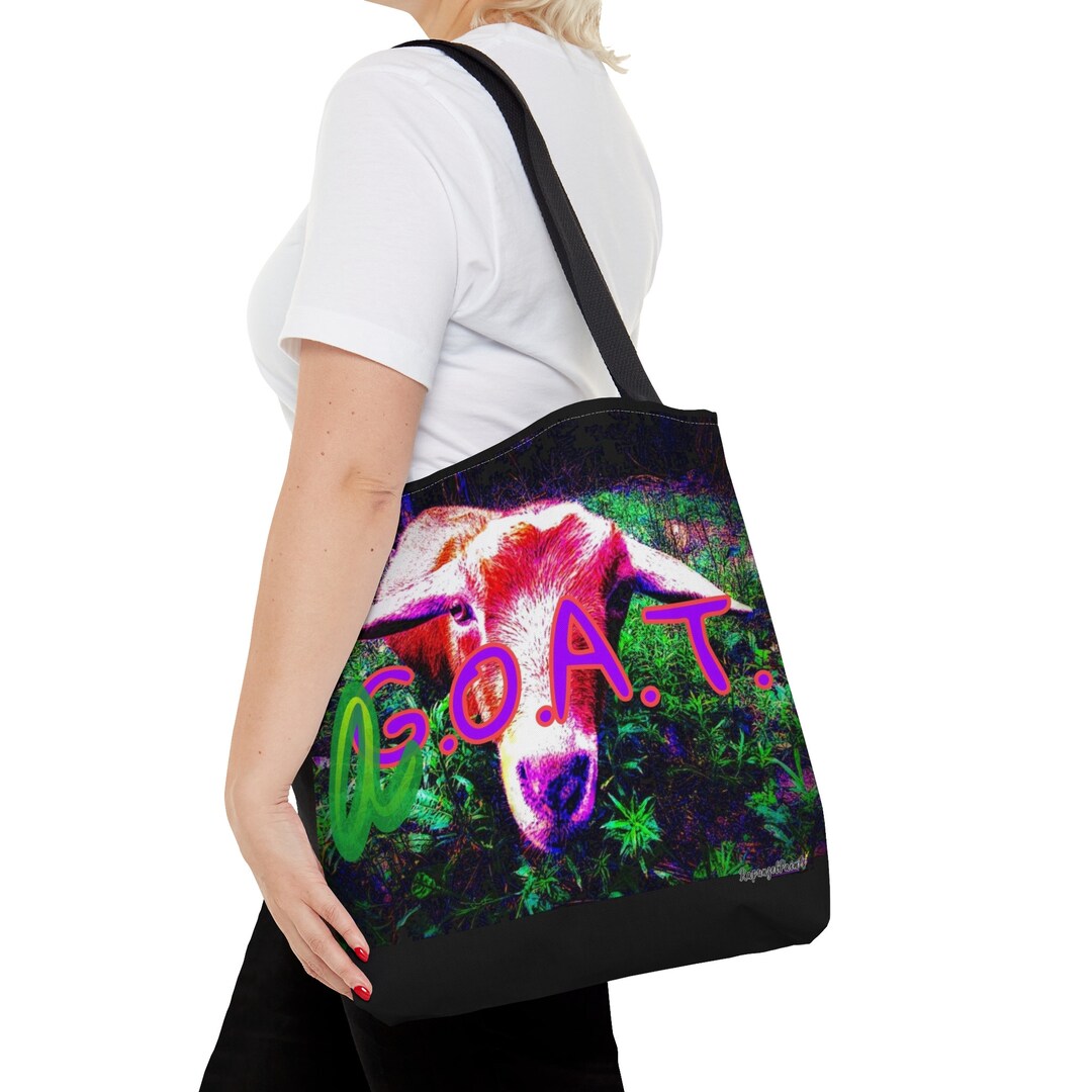 A GOAT Tote Bag Bright Vibrant Colors Pink and Green Beach Bag Grocery ...