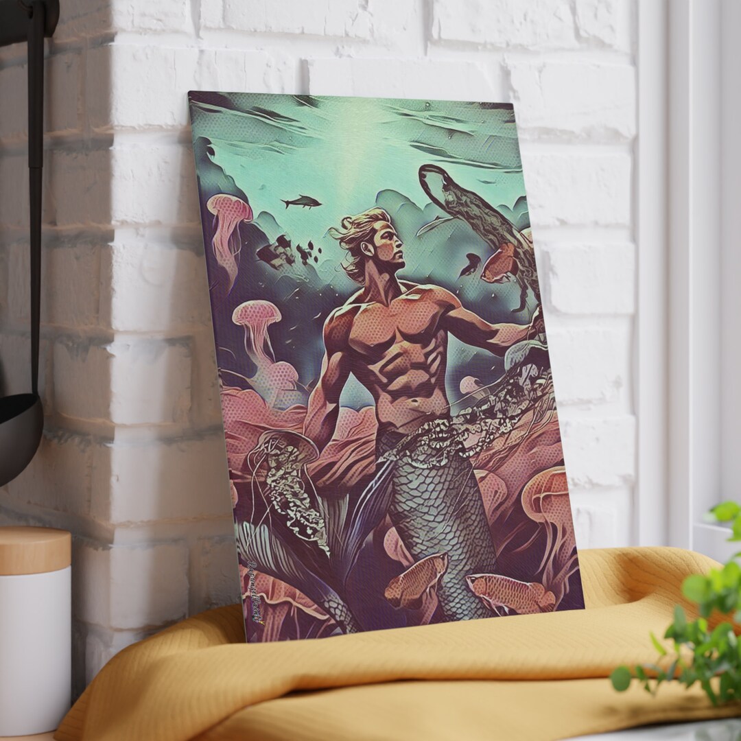 Handsome Merman Pop Art Glass Cutting Board Fun Unique Gift for ...