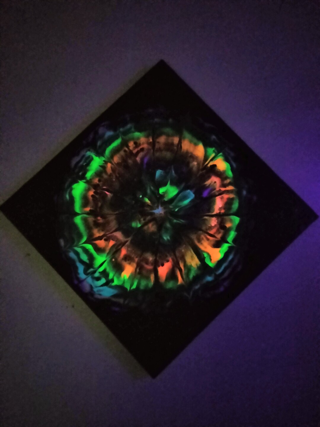 Original Abstract Acrylic Painting 'bullseye' UV Light Reactive Glows ...