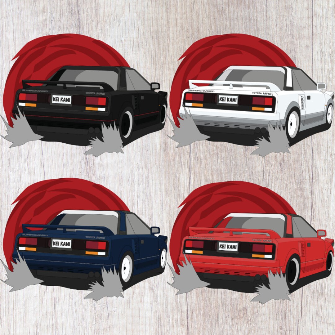 TOYOTA MR-2 AW11 HANDMADE High Quality Decal White/black/blue/red Flyby ...