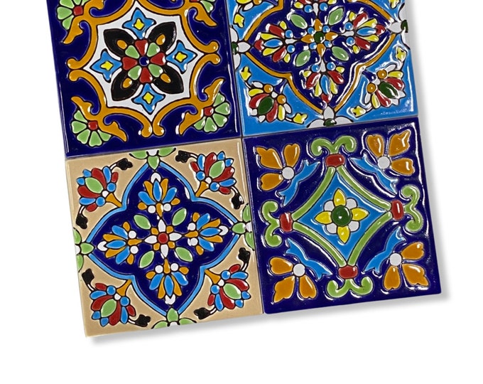 Handmade Traditional Design Persian Ceramic Tile Coasters 4-pack(small ...