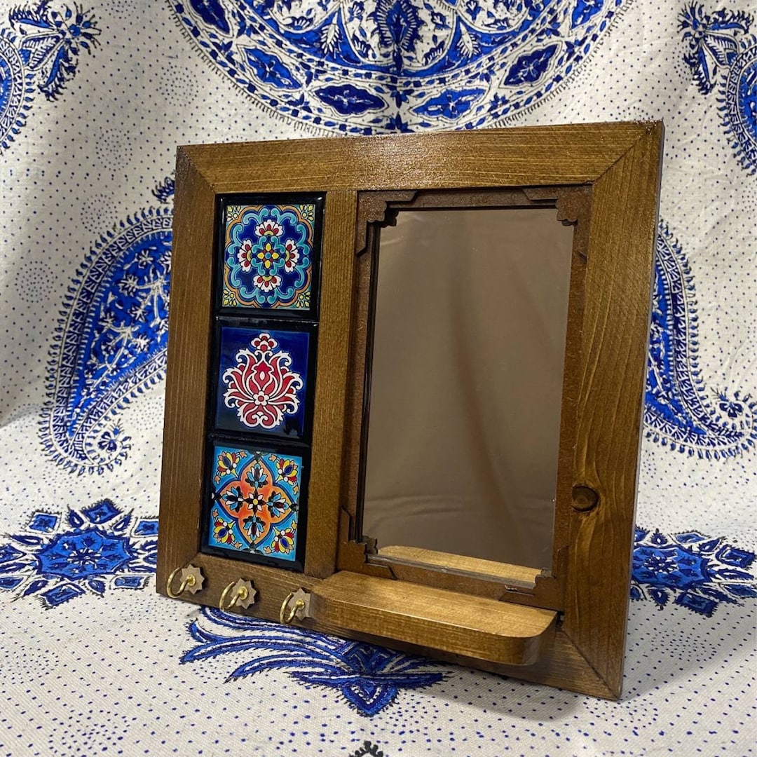 Wall Hanging Wood Frame Traditional Tile Design With Mirror - Etsy