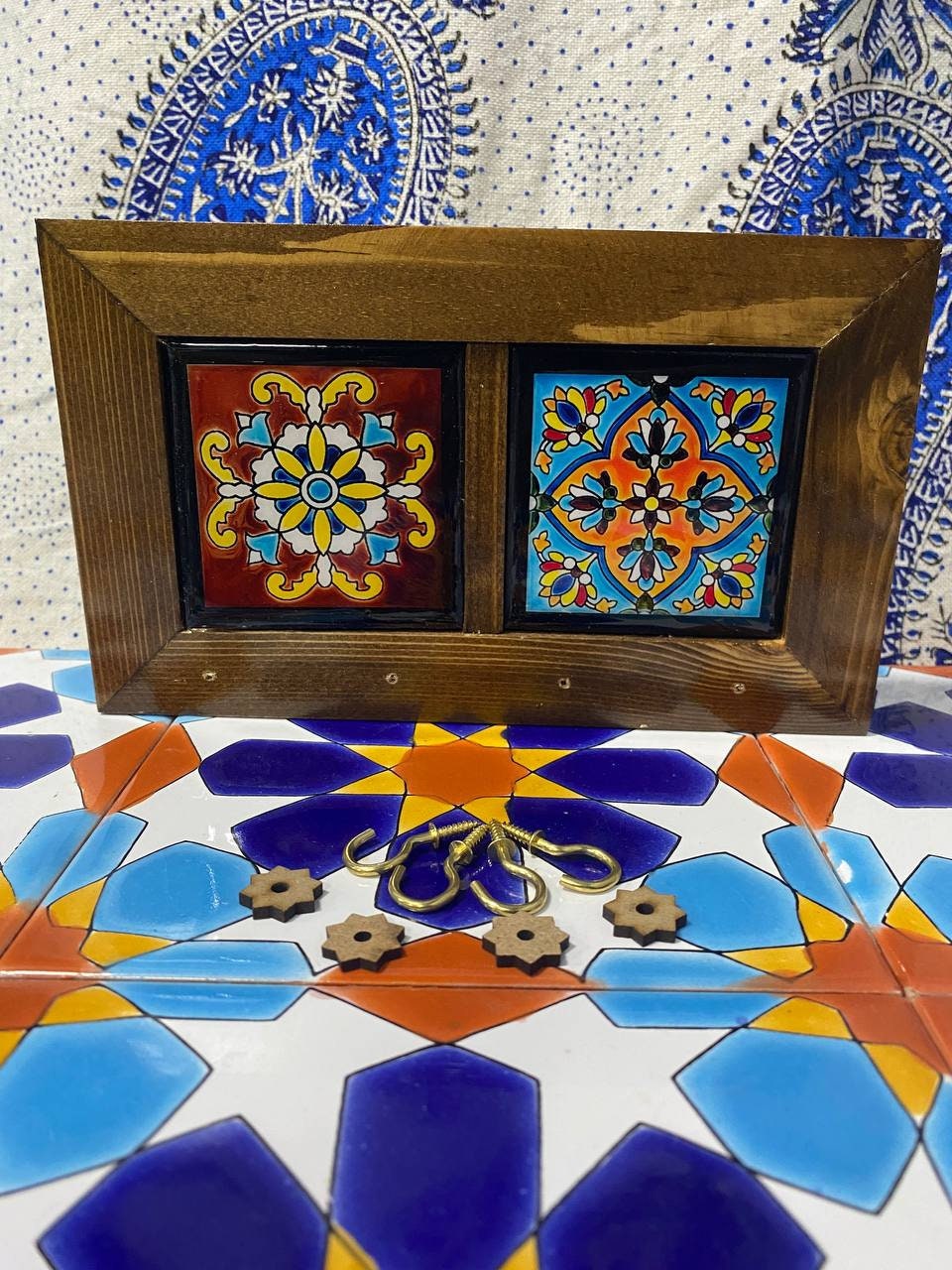 Wall Hanging Wood Frame Traditional Tile Design Key Hanger - Etsy