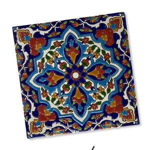 Handmade Traditional Geometric Floral Design Persian Ceramic Tile ...