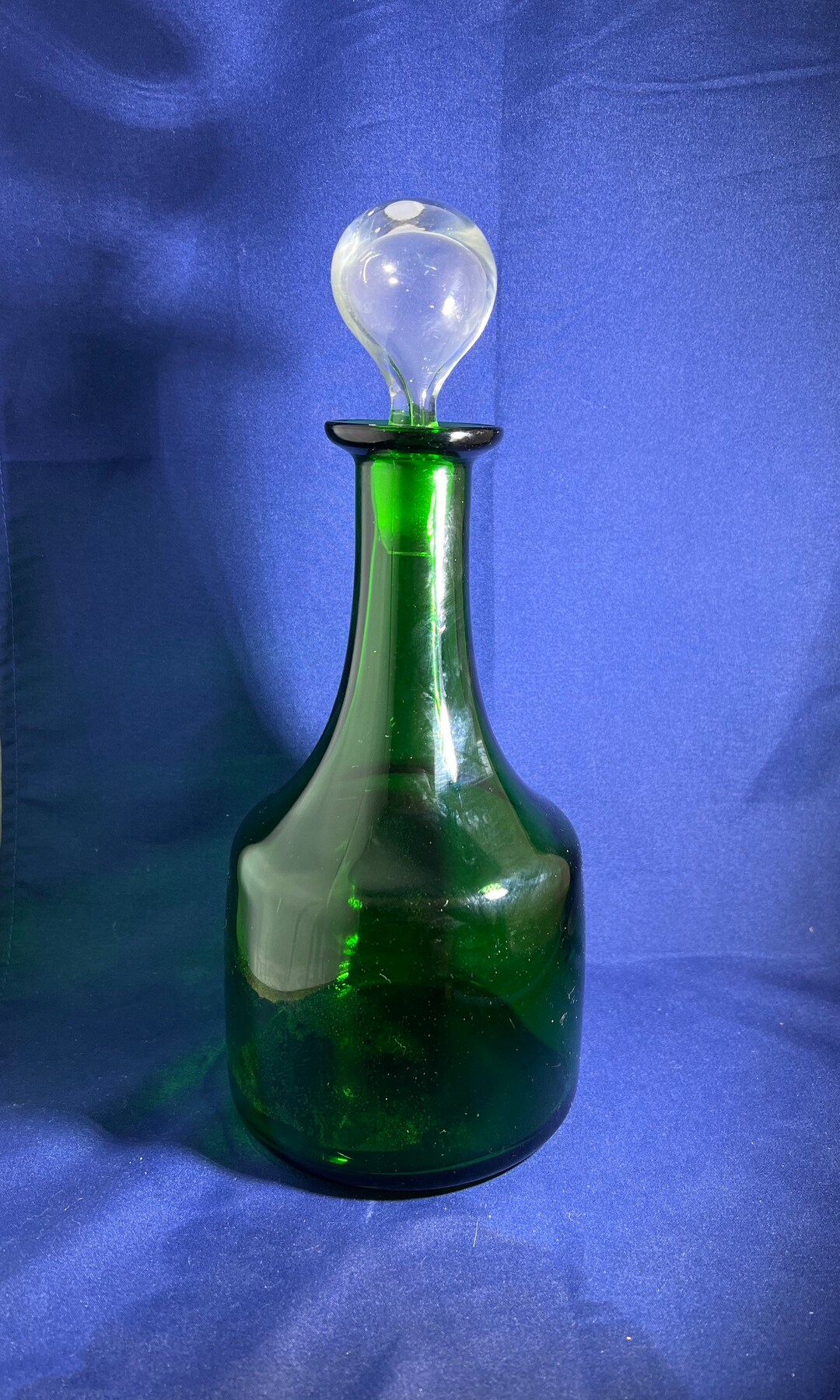 Vintage Green Glass Decanter Etsy