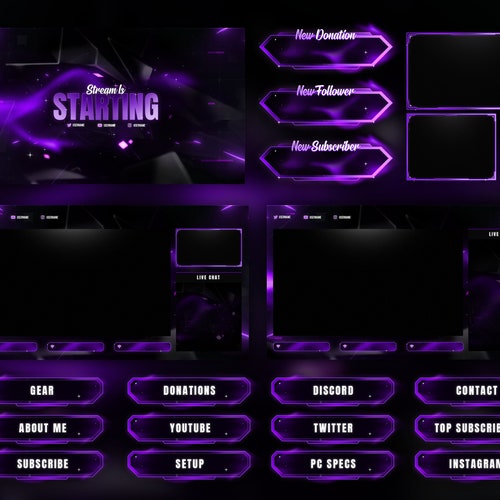Purple Dark Neon Animated Twitch Overlay Complete Stream - Etsy
