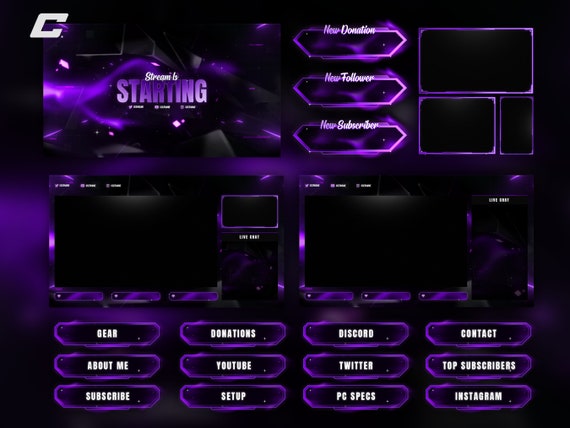 Purple Dark Neon Animated Twitch Overlay Complete Stream | Etsy