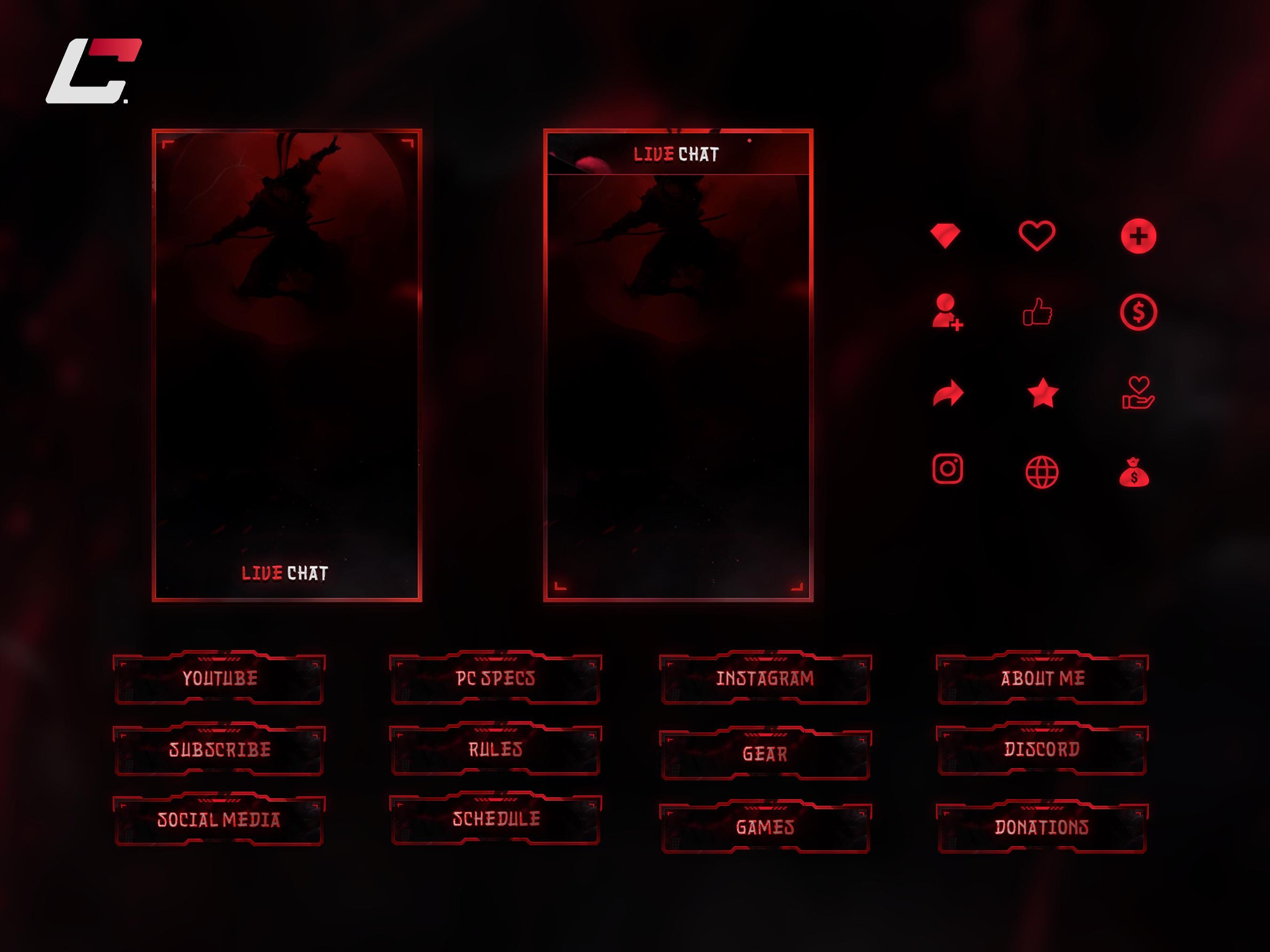 Animated Red Ninja Twitch Overlays - Complete Stream Package - Includes ...