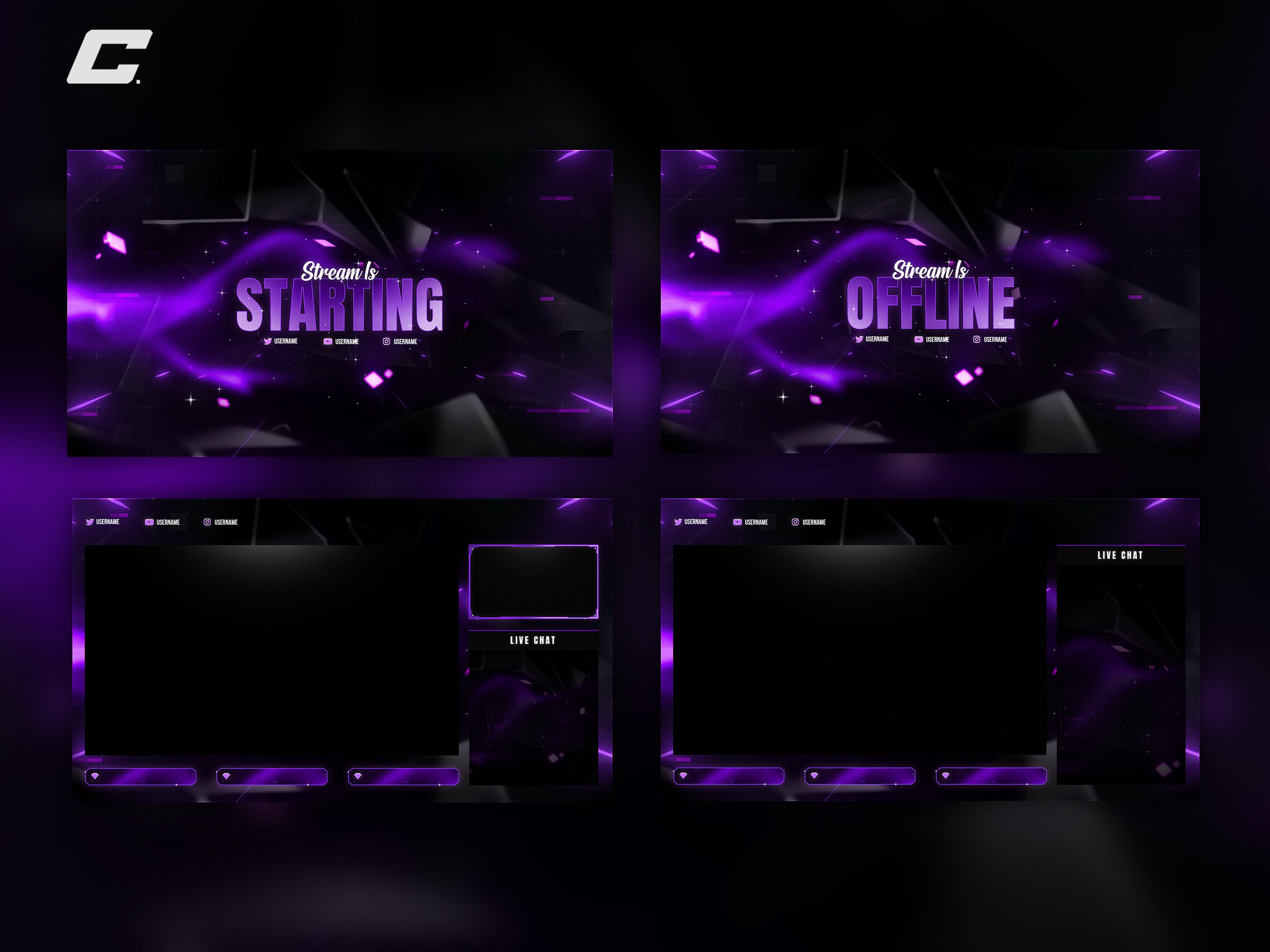 Purple Dark Neon Animated Twitch Overlay - Complete Stream Package ...