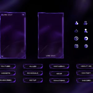 Animated Dark Purple Stream Overlay Package: Twitch, Youtube, Kick ...