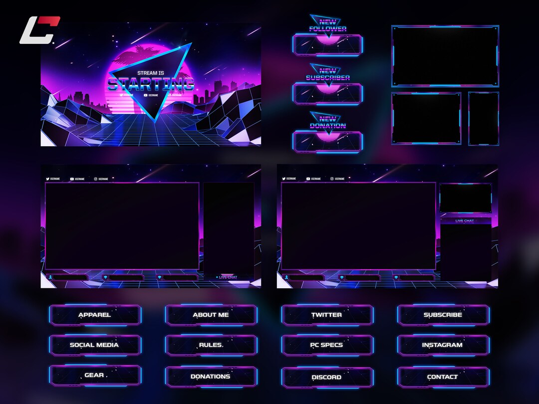 Animated Synthwave Twitch Overlays - Complete Stream Package - Includes ...