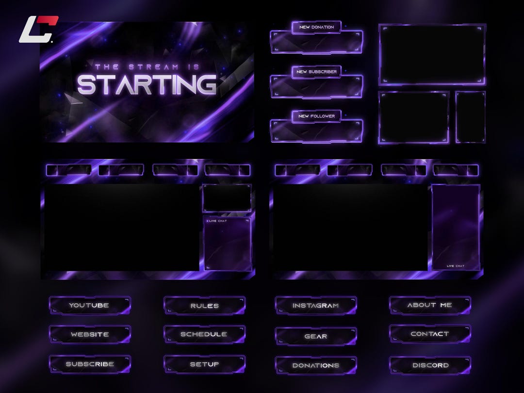 Animated Dark Purple Stream Overlay Package: Twitch, Youtube, Kick ...