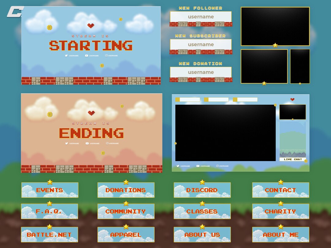 Pixel World Animated Twitch Overlay - Complete Stream Package ...