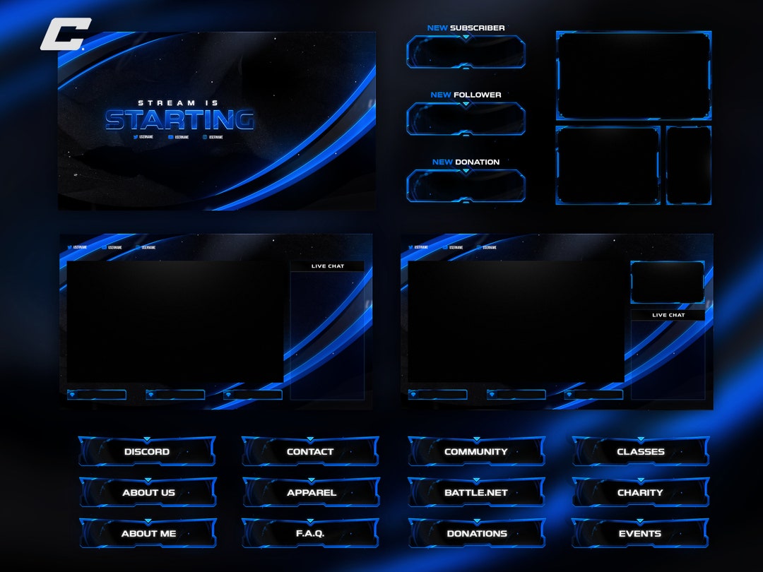 Blue Neon Animated Twitch Overlay - Complete Stream Package - Includes ...