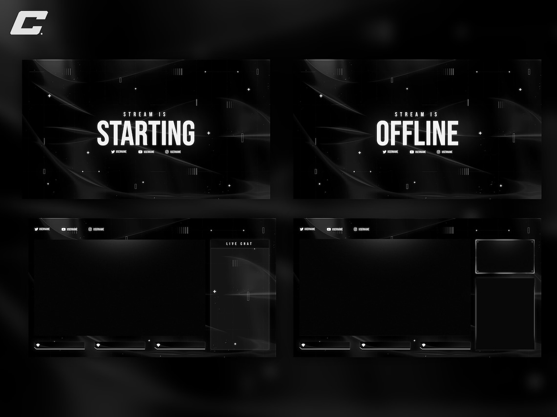Animated Black And White Twitch Overlay Complete Stream Etsy