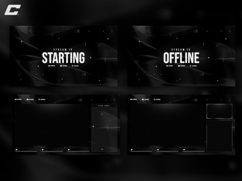 Animated Black & White Twitch Overlay - Complete Stream Package ...