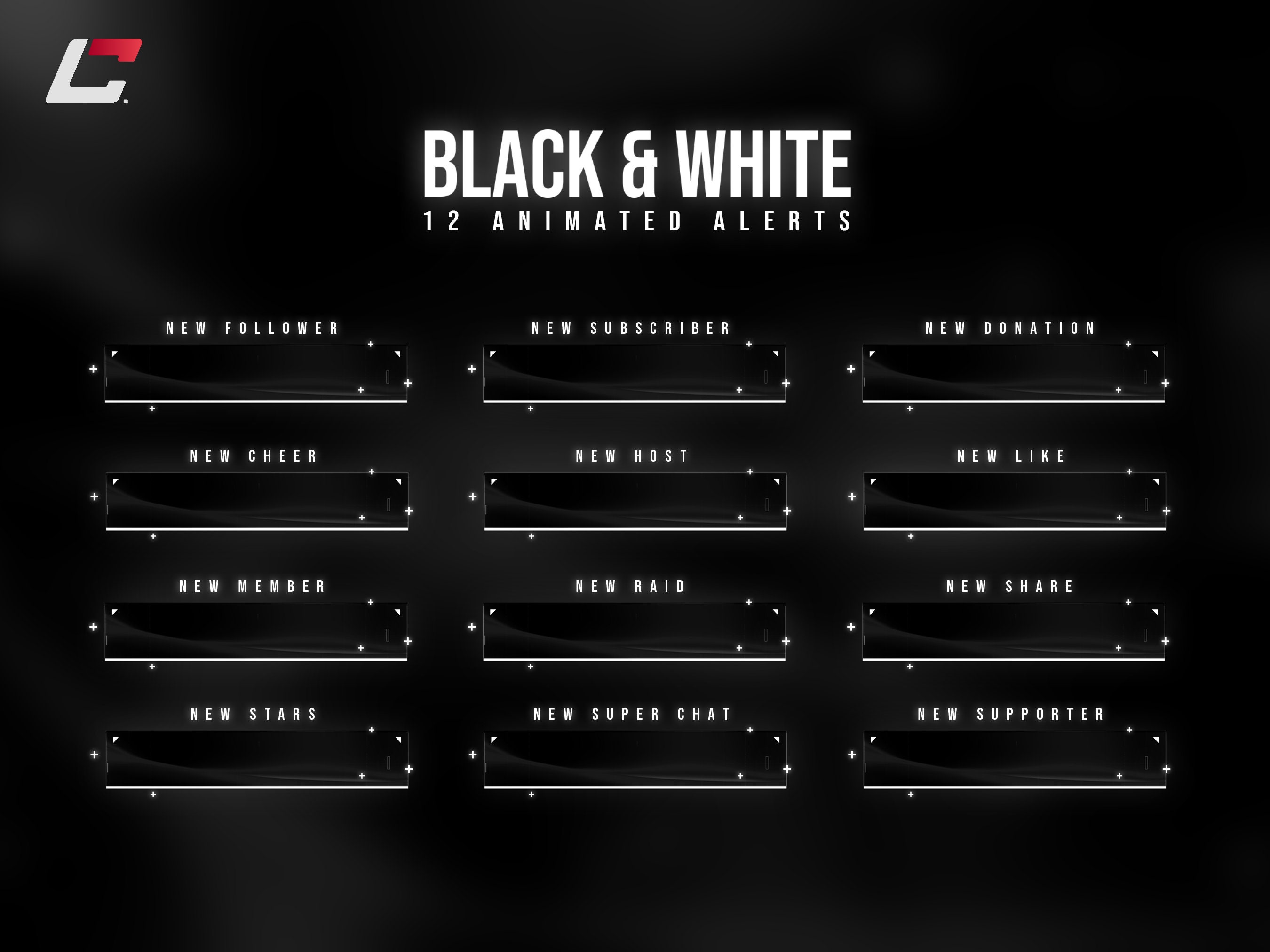 Animated Black & White Twitch Alerts - Animated Alerts - Includes ...