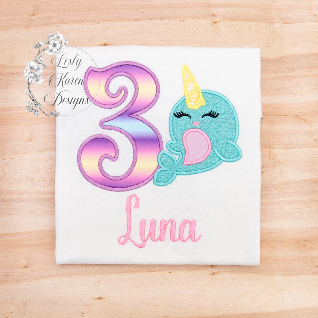 Narwhal Numbered Birthday Shirt, Ocean Theme Girl Party, Cute Narwhal ...