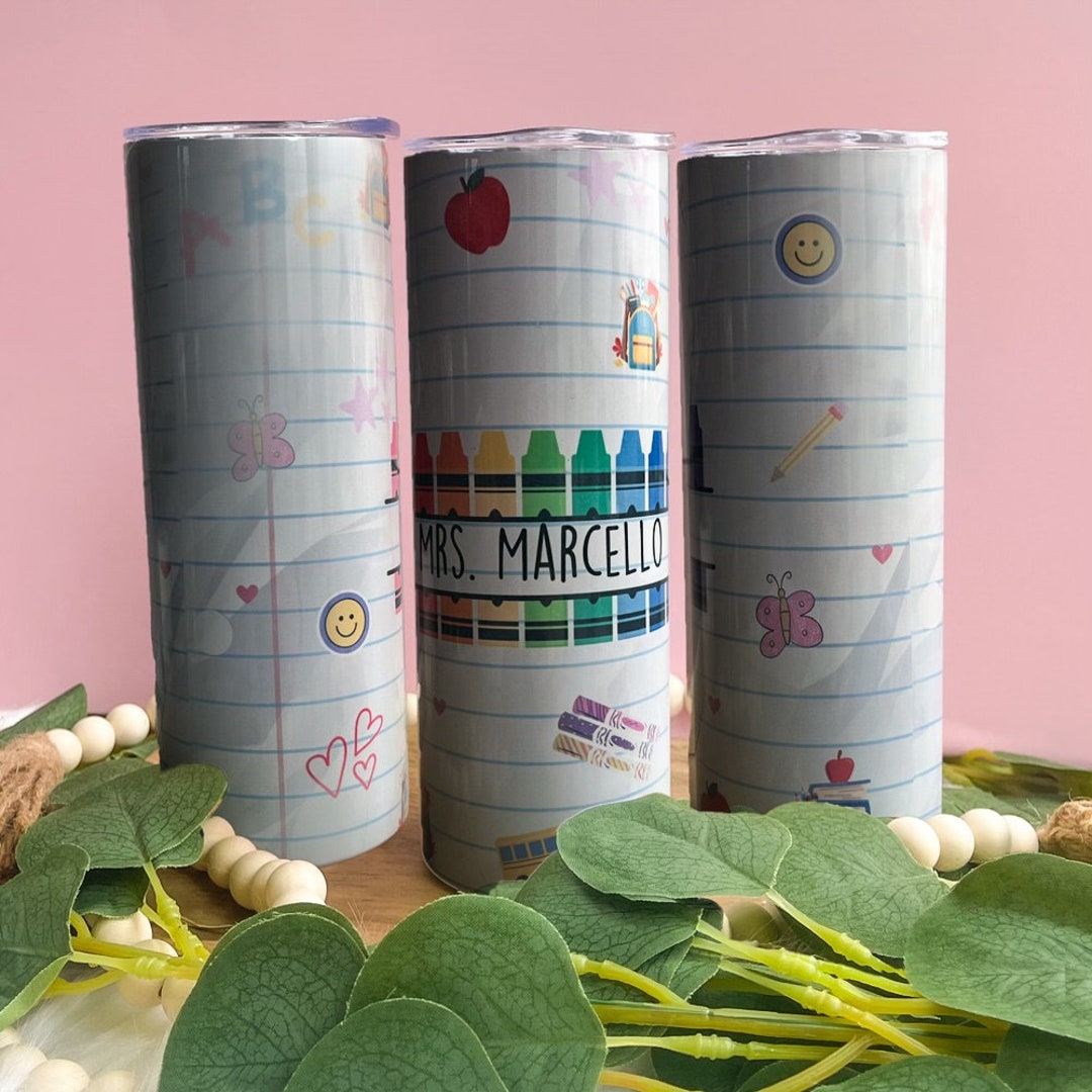 Custom Teacher Tumbler | Crayons Notebook Paper Tumbler for Teachers ...