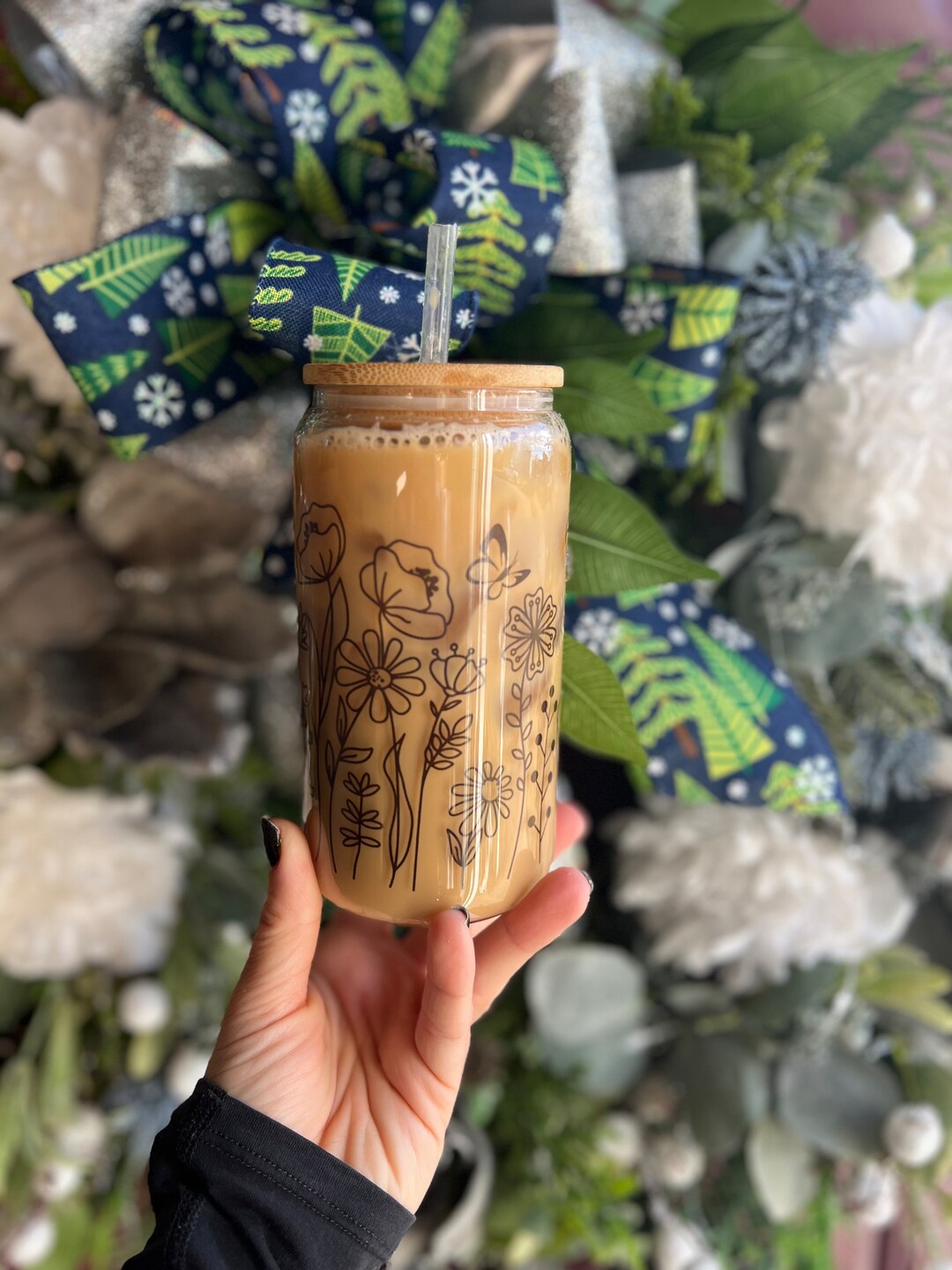 Wild Flower Butterfly Clear Glass Coffee Can | Cute Coffee Cup | Gift ...