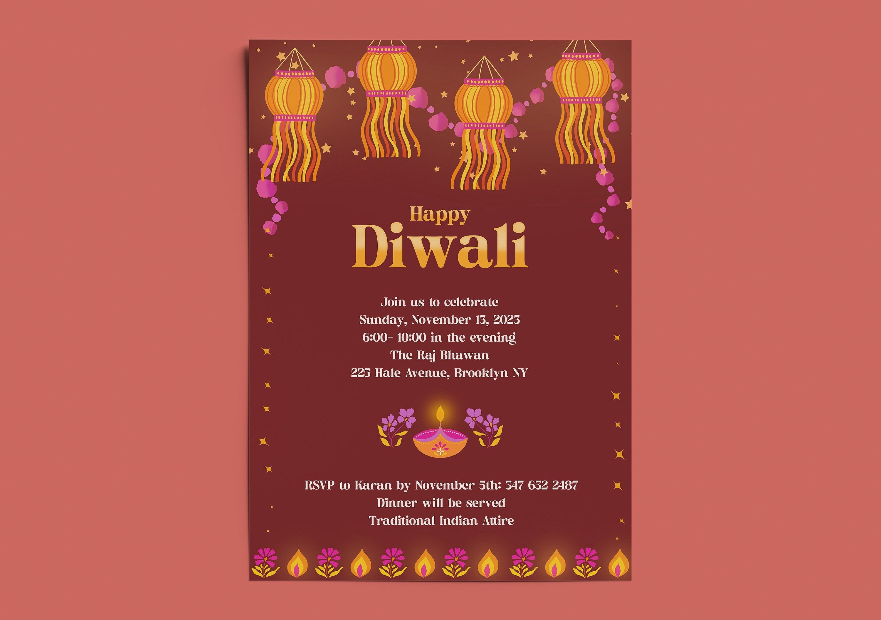 Custom Diwali Party Invitation Card Diwali Flyer Diwali - Etsy