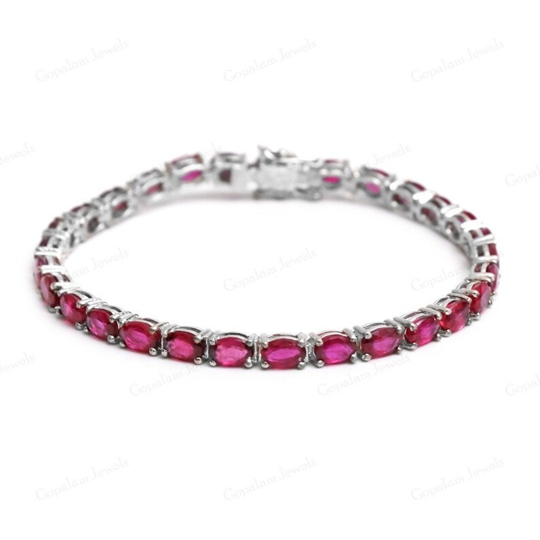 Natural Red Ruby Bracelet 18K White Gold Bracelet Red Ruby - Etsy