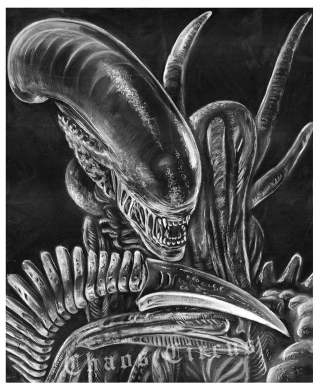 Alien Xenomorph Print Fine Art Giclee Print of Charcoal Drawing Horror ...