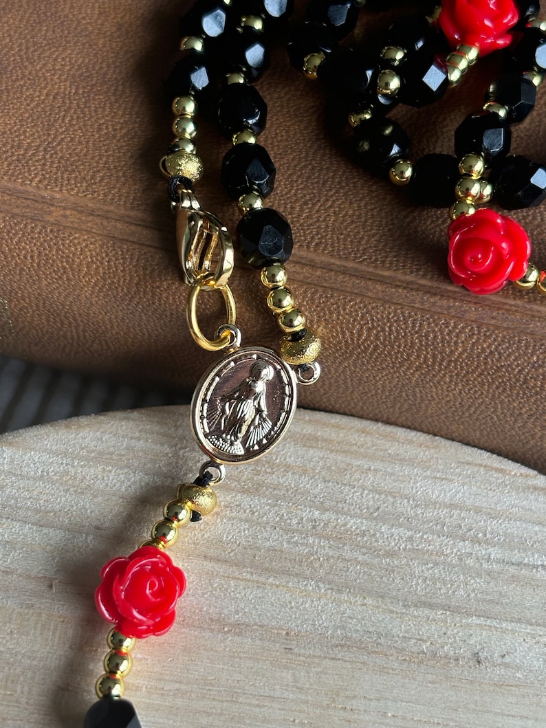 Christian Rosary, Christian Rosary, Black Bead Rosary, Red Rose Rosary ...