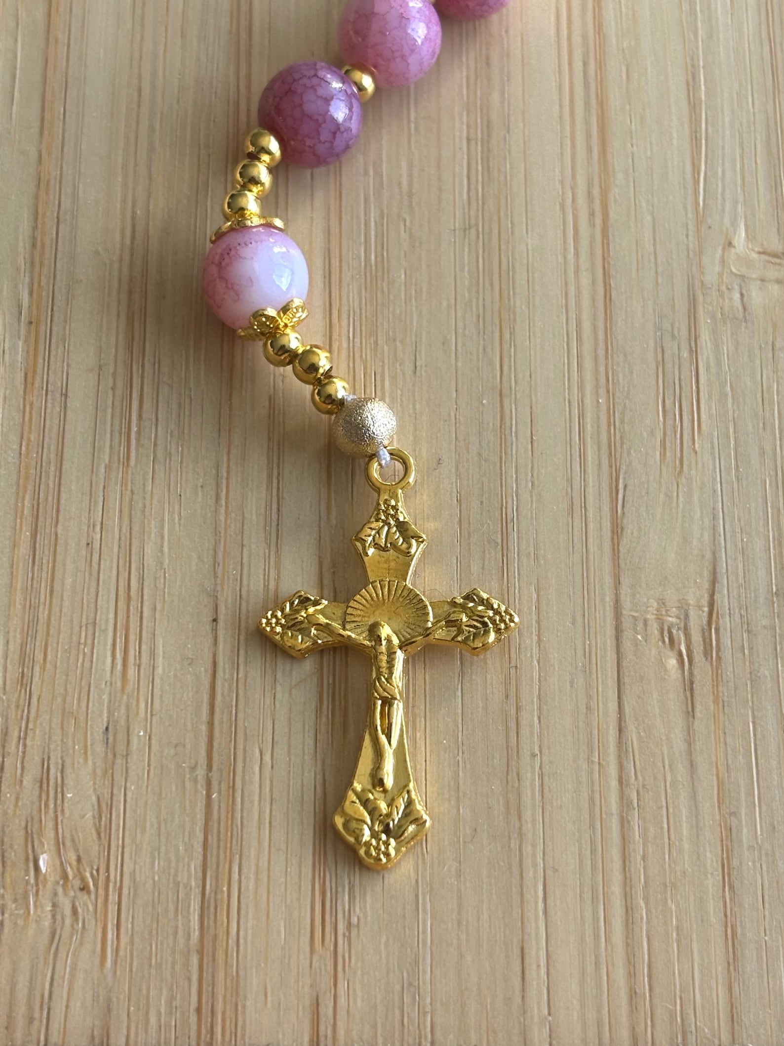 Christian Rosary, Christian Rosary, Pink Beaded Rosary, Pink Marbled ...