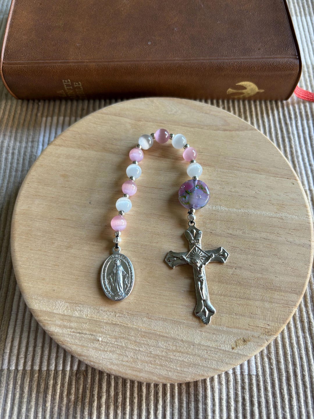 Christian Rosary, Pocket Rosary, Protection Rosary, White Rose Bead ...