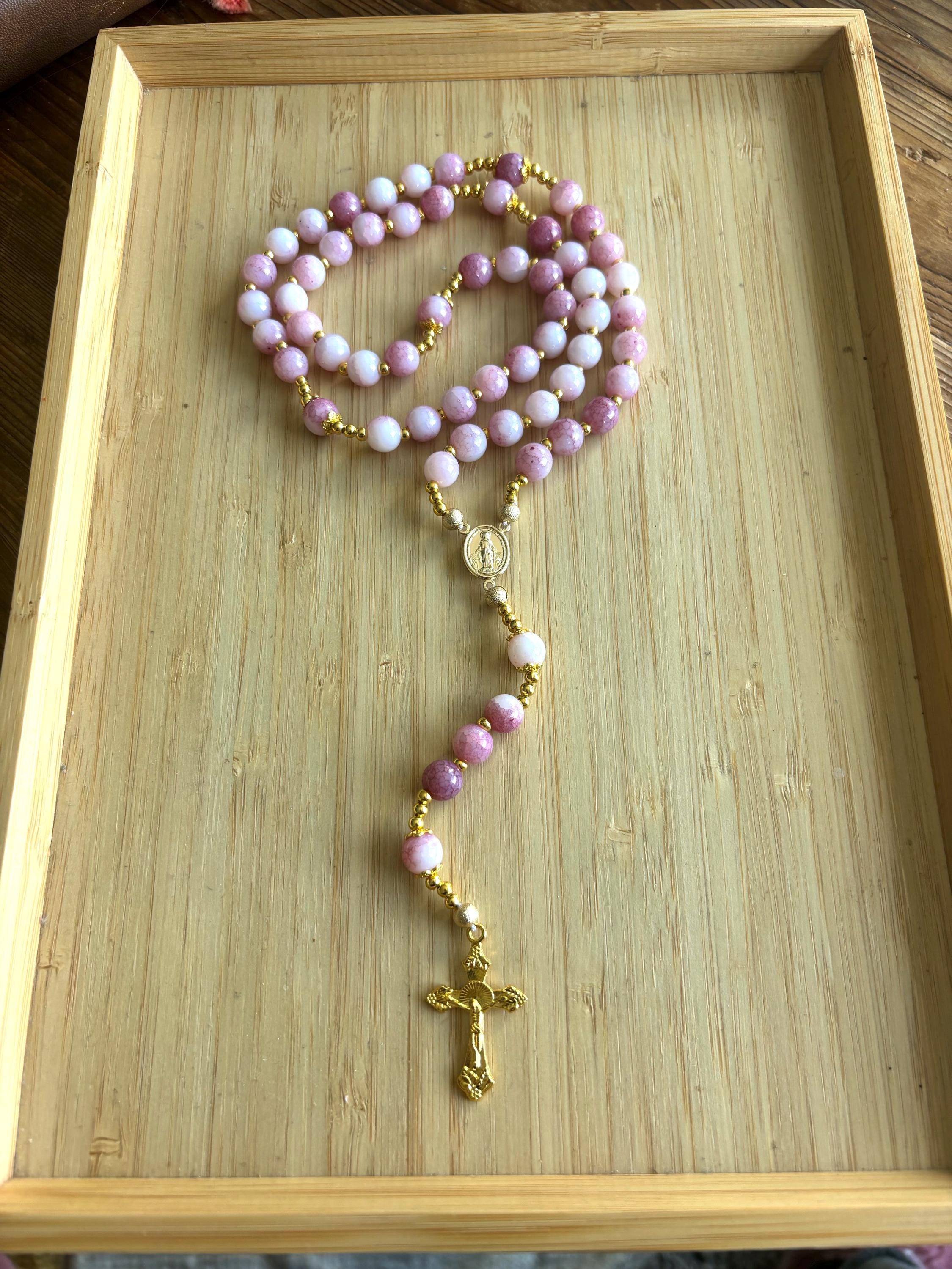Christian Rosary, Christian Rosary, Pink Beaded Rosary, Pink Marbled ...