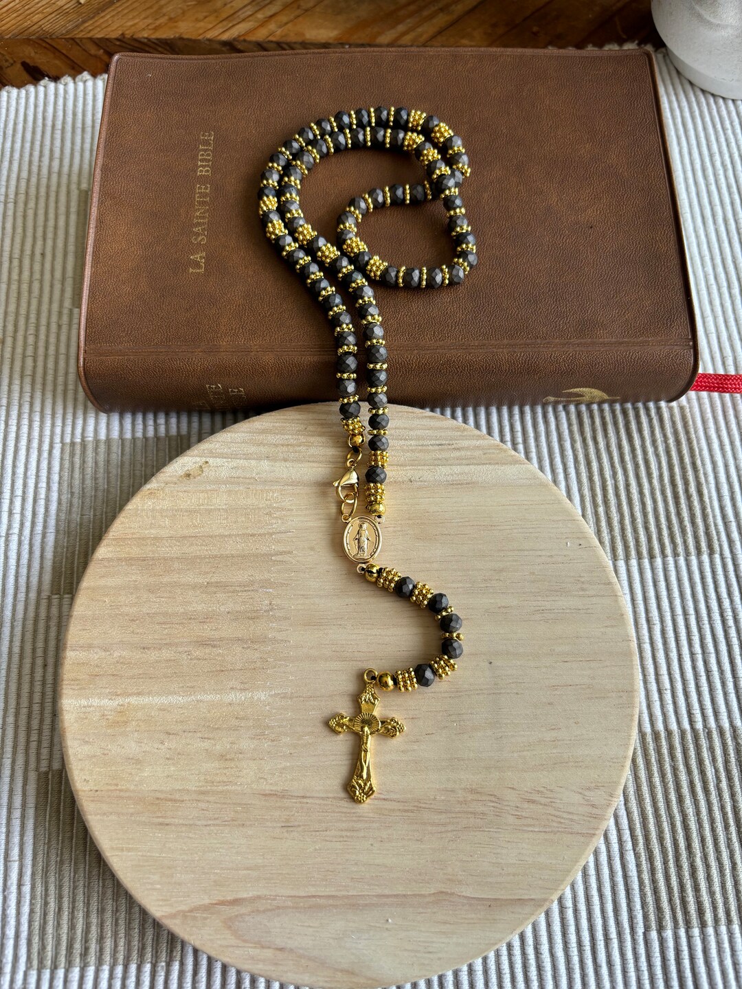 Christian Rosary, Christian Rosary, Matte Black Bead Rosary, Crystal ...