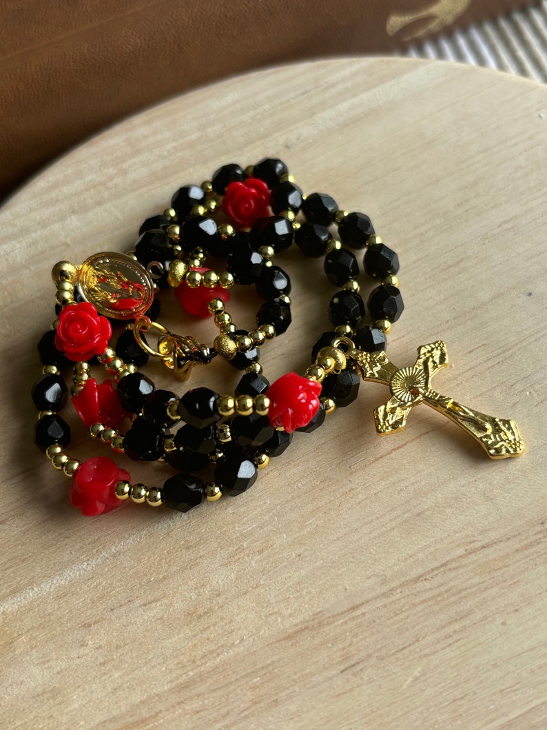 Christian Rosary, Christian Rosary, Black Bead Rosary, Red Rose Rosary ...
