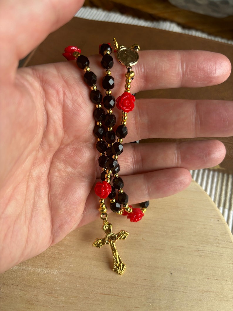 Christian Rosary, Christian Rosary, Black Bead Rosary, Red Rose Rosary ...