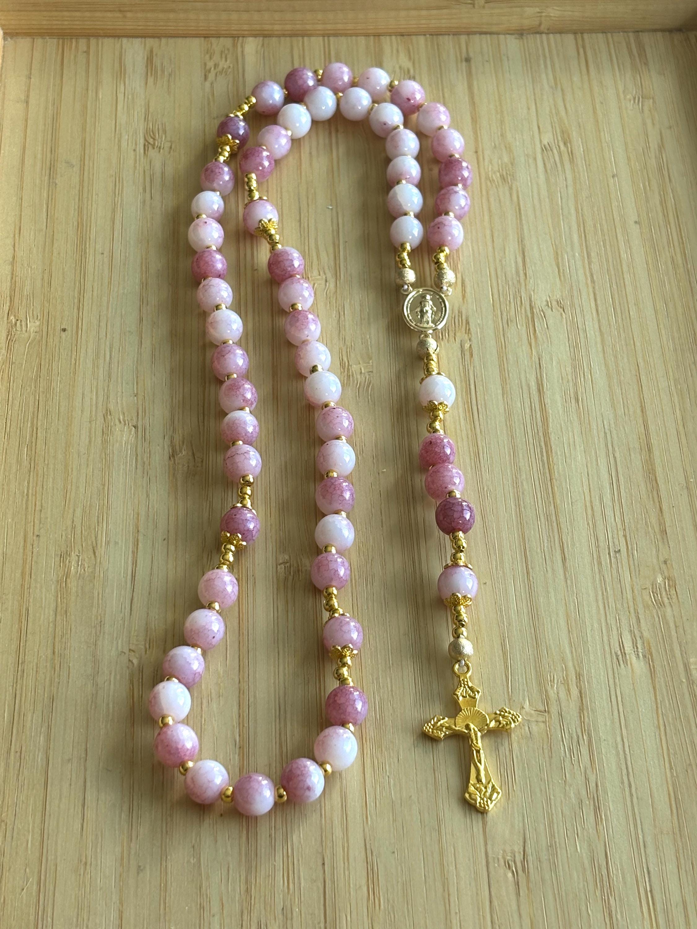 Christian Rosary, Christian Rosary, Pink Beaded Rosary, Pink Marbled ...