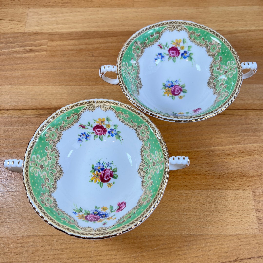 Magnificent Pair of 1930's/40's Bone China Paragon Green honiton Twin ...